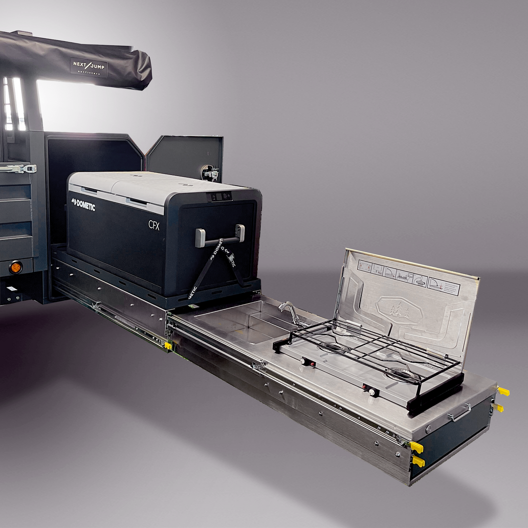 Tongue Box Slide-Out Camp Kitchen for our Full-Size Beds | Next Jump ...